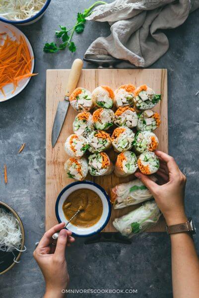 Chicken Spring Rolls with Peanut Sauce - Omnivore's Cookbook