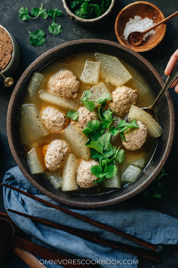 Winter Melon Soup with Meatballs (冬瓜丸子汤) - Omnivore's Cookbook