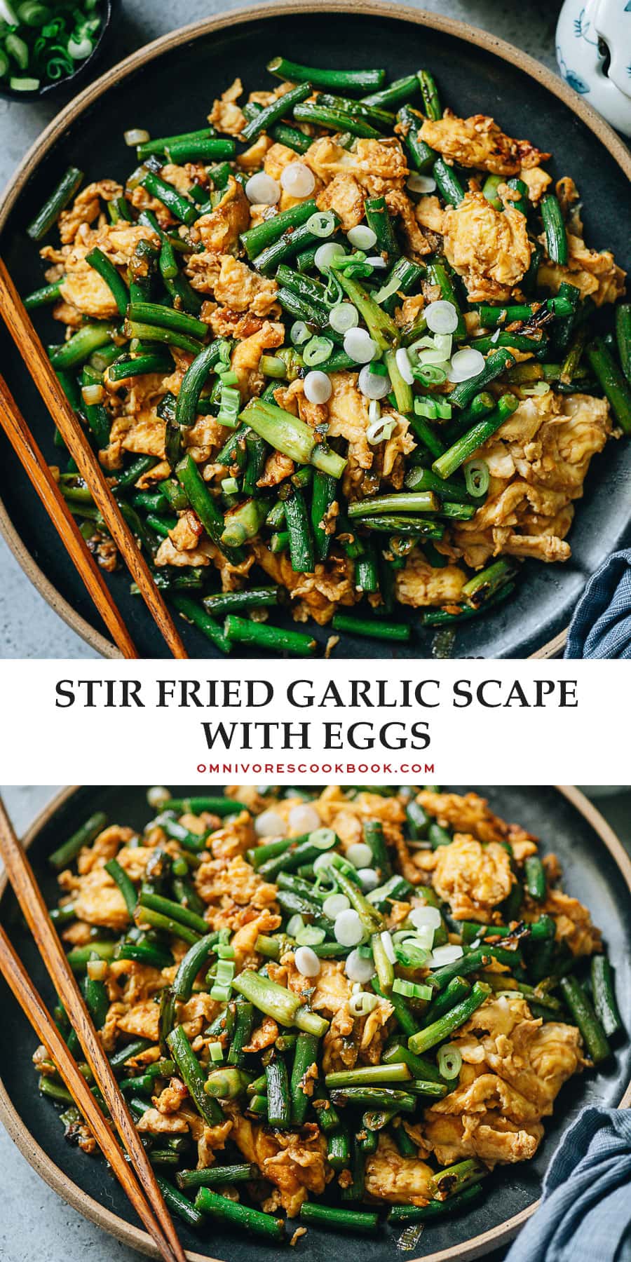 Stir Fried Garlic Scape with Eggs (蒜苔炒鸡蛋) - Omnivore's Cookbook